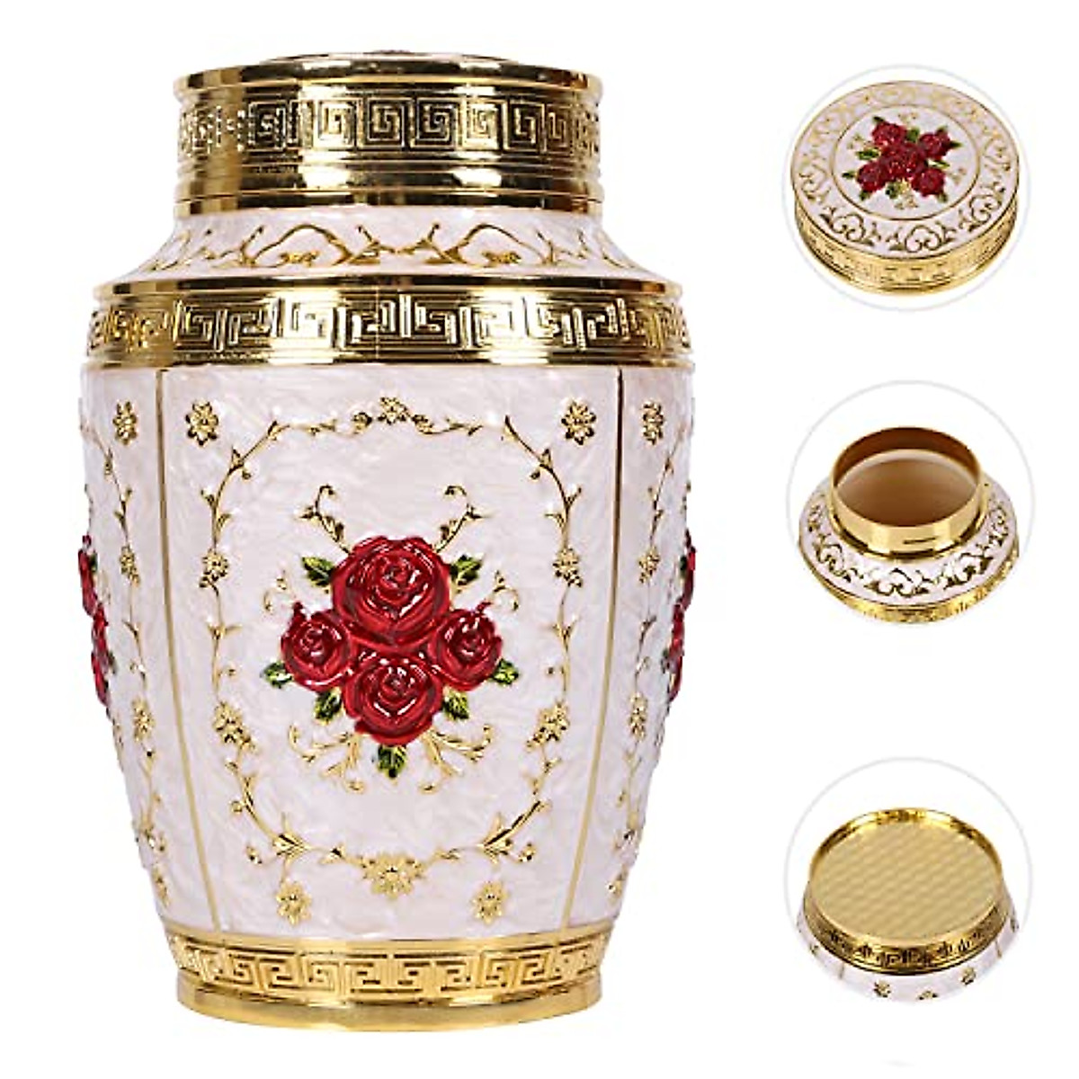 Urn for Human Ashes Adult Female - Rose Flower Cremation Urn Mom - Funeral Urn for Women Made of Zinc Alloy - Hold 200 Cubic inches of Ashes (Gold_Red)