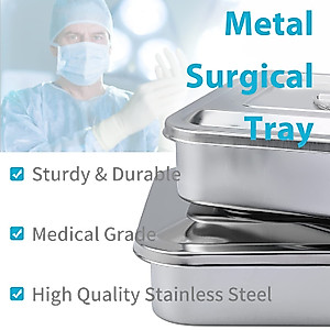 Medical Surgical Trays Stainless Steel Dental Instruments Tray Organizer Holder Sterilization Plate Trays boxs with Lid & Handle Grip 2 Sizes…
