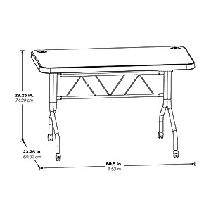 Office Star Resin Multipurpose Flip Training Table with Locking Casters for Home or Office Use, 5 Feet Light Gray