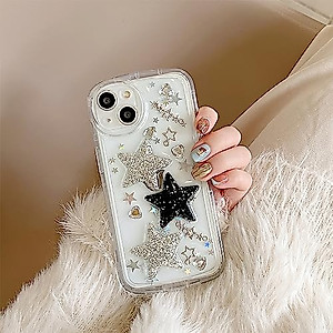 Faneiy for iPhone 11 Case with Phone Charm Chain Accessories Cute 3D Sparkle Shiny Stars Rhinestone Clear Phone Case Women Girl Aesthetic Camera Protection Shockproof Case for iPhone 11-6.1''