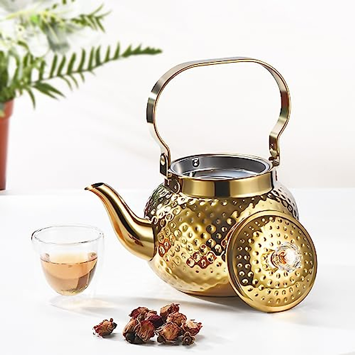 Haosens Teapot with Removable Infuser 40 Oz, 1200ml Stainless steel Coffee & Tea Pots - Perfect filter for Loose Leaf Tea or Tea Bags (Golden)