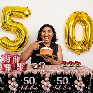 50th Birthday Tablecloth Decorations,3Pcs Rose Gold and Black Glitter Tablecloths for Women Set 50th Birthday Table Cover Rose Gold Table Cover for Women 50th Birthday Party Disposable Supplies