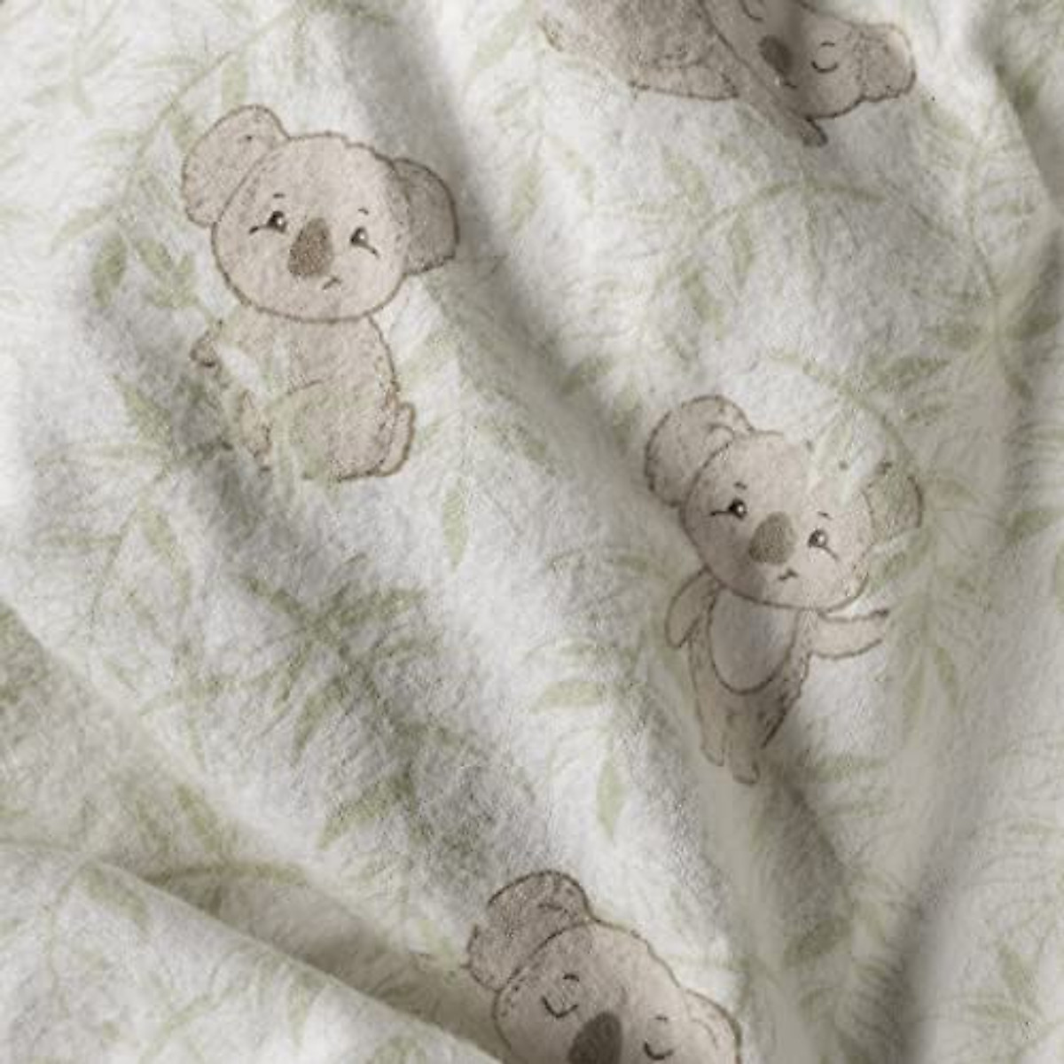 Koala Vines Deluxe Flannel Fitted Crib Sheet-Koala Scatter Print Cotton Flannel, Grays, Taupe, Sage Green, White, Fully Elasticized, 10 in Deep Pockets, Fits Standard Crib Mattress 28 in x 52 in