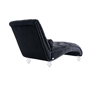 Leisure Velvet Concubine Sofa Accent Sofa Chaise Reclining Lounger Barrel Sofa with Acrylic Feet (Black)