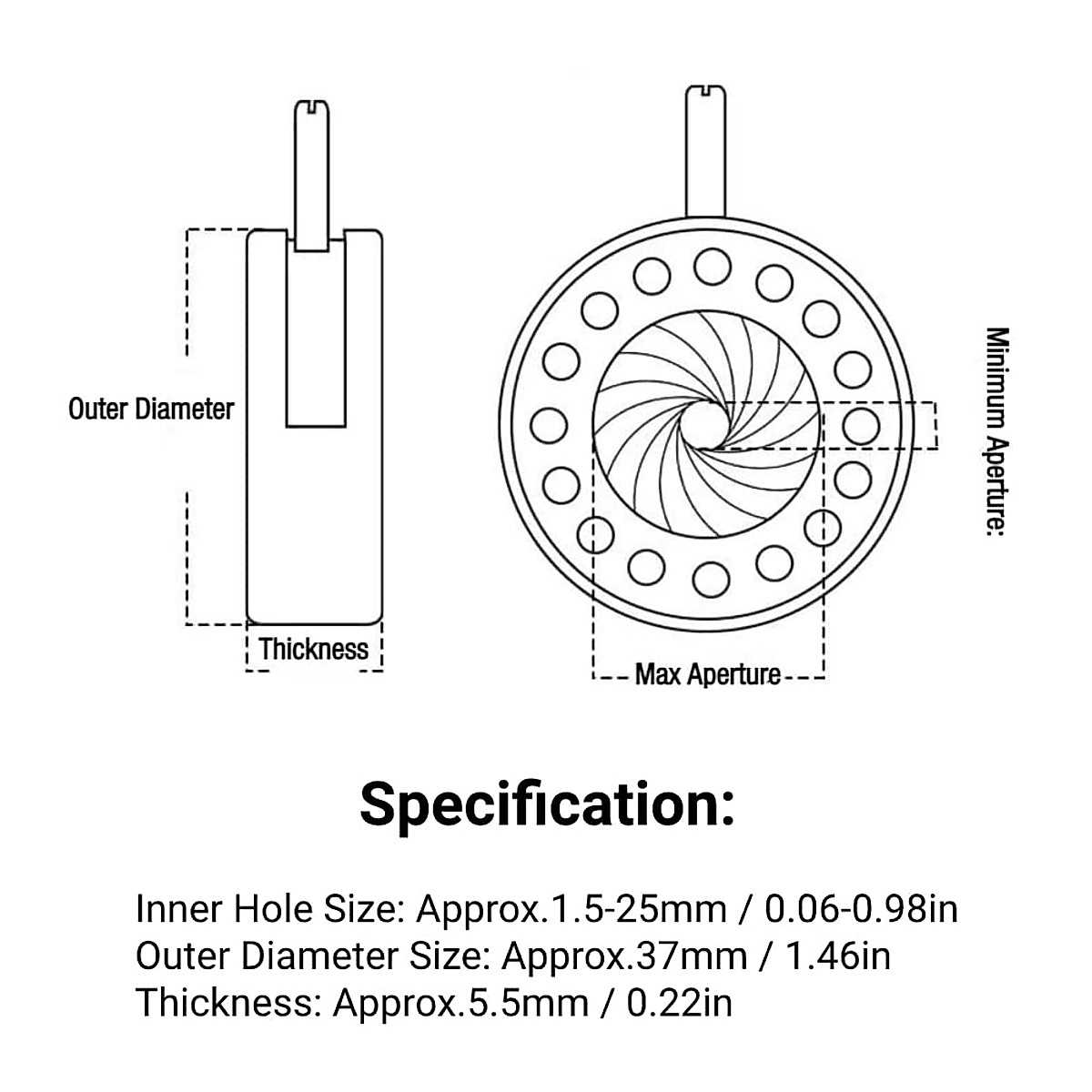 Adjustable Aperture Diaphragm Camera Diaphragm 1.5-25mm Adjustable Lens Optical Diaphragm Microscope Adapter Aperture