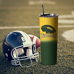 wisconsin Classic Stainless Steel Tumbler with Lid and Straw, City Football Fans Gifts,20oz Football Team Skinny Travel Mug Tumbler Cup Water Botter