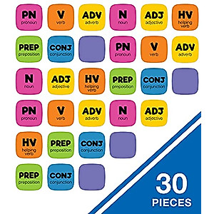 Carson Dellosa Edu-Clings Silicone Center Parts of Speech Manipulative—Grades 1-5 Dry-Erase Noun, Verb, Adjective, Adverb, Helping Verb, Conjunction, Preposition Manipulatives (30 pc)