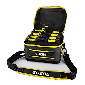 BUZBE Swarm 15 Modular Tackle Bag, Premium Waterproof Tackle Bag, Customizable Fishing Tackle Bag, Compact Dry Bag, Saltwater Fishing Tackle Bag, Grey and Yellow