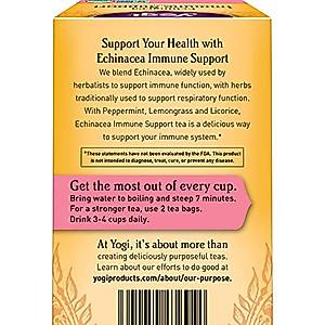 Yogi Tea - Echinacea Immune Support (6 Pack) - Supports Immune Function with Elderberry and Mullein - Caffeine Free - 96 Organic Herbal Tea Bags