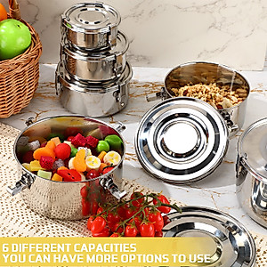6 Pieces Stainless Steel Food Storage Containers Snack Lunchbox Metal Containers with Lid for Kids Flour Sugar Canisters Smell Proof Stackable Leakproof for Camping Trip Picnic Soup Salad Leftover