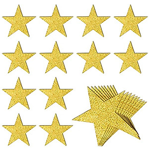 100 PCS Glitter Gold Five Star Cutouts Paper Star Confetti Cutouts Gold Star Cutouts for Bulletin Board Stars Accents Classroom Wall Party Decoration Supply