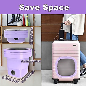 Portable Washing Machine, Foldable Mini Washing Machine with Spin Dryer, 11L Large Capacity, Small Collapsible Laundry Washer for Apartment, Travel, RV, Underwears, Socks, Baby Clothes (Purple)