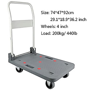 Generic Flatbed Hand Cart Portable Platform Truck Plastic Panel Push Cart with Metal Foldable Handle Flatbed Hand Trolley for Warehouse Factory Moving Heavy Duty Flatbed Cart (Size : S), Small