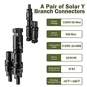 HQST Branch Connectors Y Connector in Pair MMF+FFM for Parallel Connection Between Solar Panels (1 Pair)