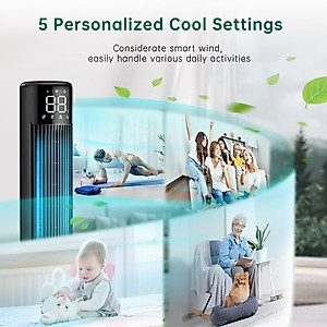 Provirtec WindMaster Smart Tower Fan for Bedroom, 90° Oscillating Floor Tower Fan Cold, Quiet Cooling Tower Fan for Home, 36 inch Tall Standing Tower Fan 6 Speeds, 24H Timer Works with APP & Remote