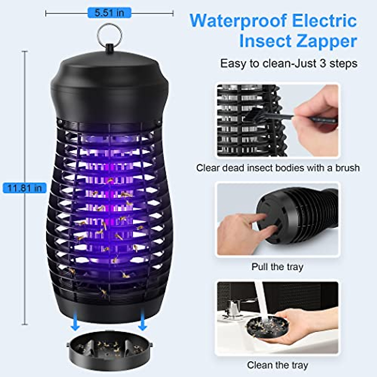 Kaocomo Bug Zapper for Outdoor - 15W High Powered Waterproof Electric Mosquitoes Zapper Killer, Insect & Fly Trap, Light Bulb Lamp