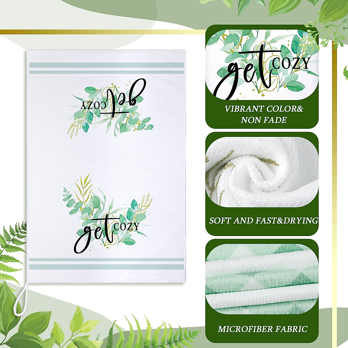 Set of 6 Eucalyptus Kitchen Towels Green Leaves Dishtowels Absorbent Spring Summer Hand Tea Towels 24 x 16 Inch Eucalyptus Lover Gifts Holiday Wedding Gifts for Farmhouse Kitchen Bathroom Decor