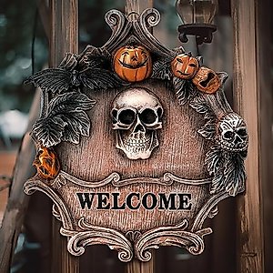 Halloween Decoration 3D Skeleton Welcome Sign Front Door Decoration, Scary Wall Decoration for Party Castle Haunted House Home Decor