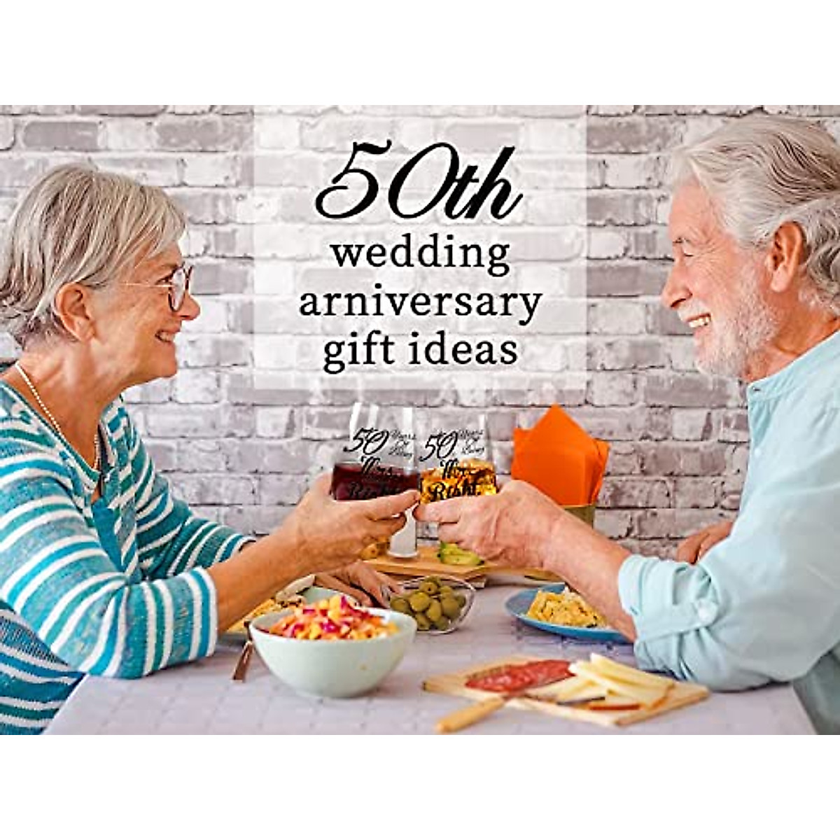 50th Wedding Anniversary - 50th Wedding Gifts for Dad, Mom, Husband, Wife, 50th Wedding Anniversary Decorations, 50th Gifts for Parents-Wine&Whiskey Glass Gift for Mr and Mrs,His and Hers18.5,13.8OZ