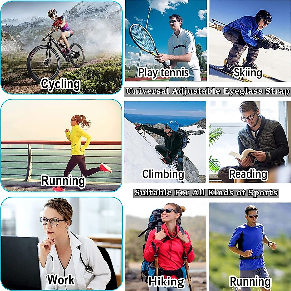 10 Pcs Glasses Strap, Sunglasses Strap, Eyeglasses Strap, 2 Pcs Upgrade Adjustable Eyewear Retainer, With 8 Pcs Ear Hooks, Sports Sunglasses Eyeglass Strap for Men Women Kids Glasses Holder Strap