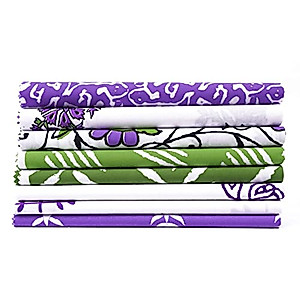 Soimoi 8 Pc Fat Quarter Bundle - Asian Block Print 18"x 22" DIY Patchwork- 100% Cotton Pre-Cut Quilting Fabric (Green & Purple)