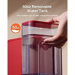 SHARDOR Single Serve Coffee Maker, Hot and Iced Coffee Machine for K Cup Pods & Ground Coffee, 6 to 14 Oz Brew Sizes, with 50 oz Large Water Tank, Removable Drip Tray, Stainless Steel, Red