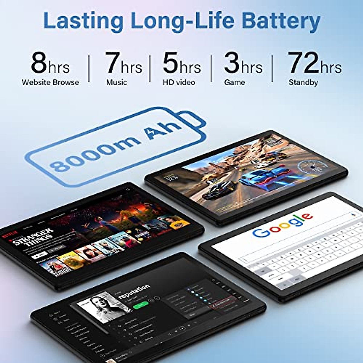 Android Tablet, 10 inch Android 11 Tablet, 2GB RAM 32GB ROM, 512GB Expand Android Tablet with 8000mAh Battery, Dual Camera, WiFi, Bluetooth, IPS HD Touch Screen, Google GMS Certified
