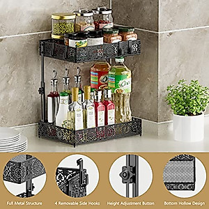 Iirios Under Sink Organizers and Storage, Height Adjustable 2-Tier Bathroom Cabinet Organizer, Metal Bathroom Sink Organizer with 4 Hooks, Multi-use Under Sink Storage for Bathroom Kitchen, 2 Pack