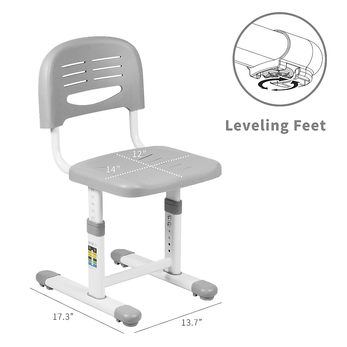 VIVO Height Adjustable Kids' Desk Chair, Chair Only, Multifunctional Interactive Workstation for School Study or Play, Children's Ergonomic Seat with Back, Gray, DESK-V201G-CH