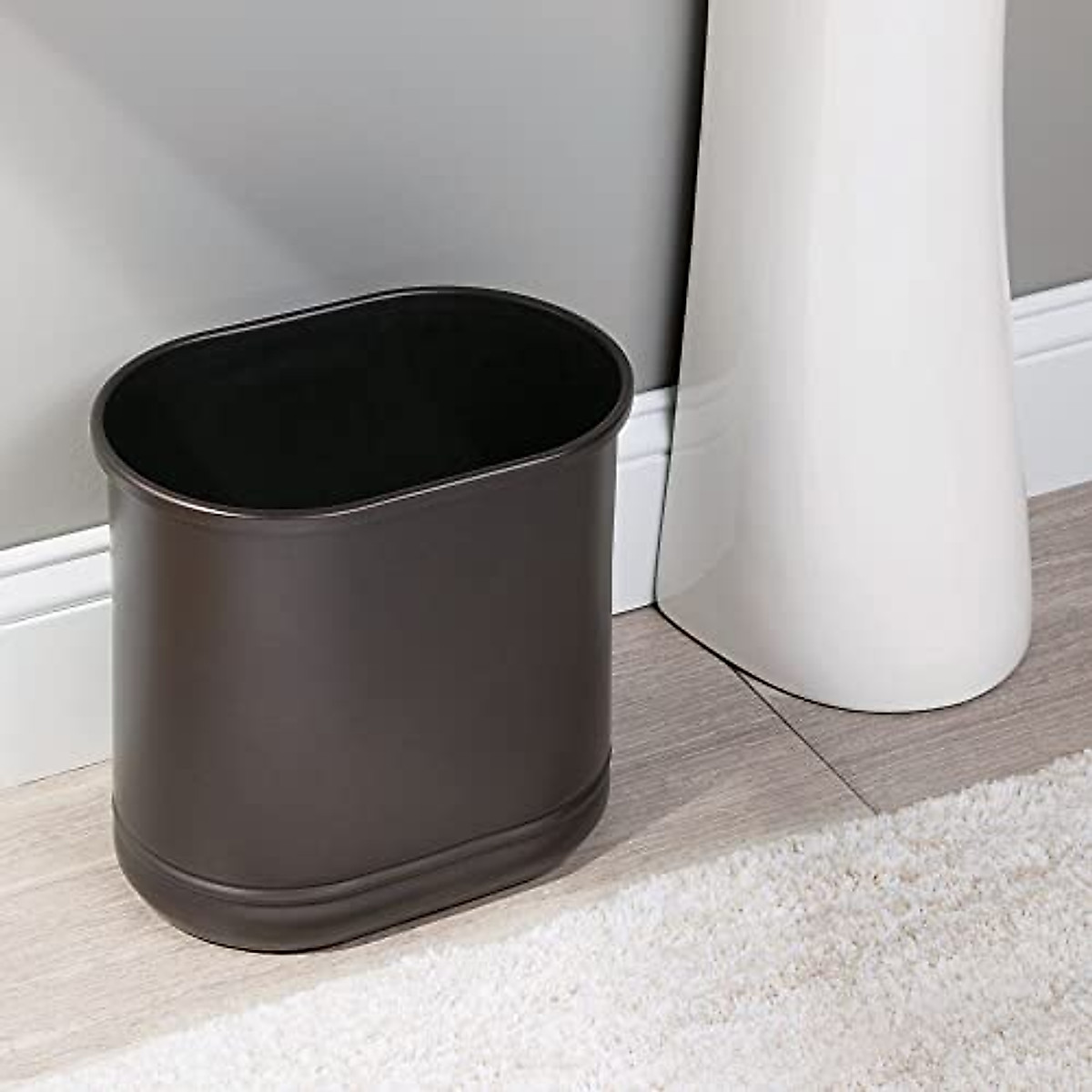 mDesign Small Metal Oval 2.5 Gallon Trash Can, Decorative Wastebasket, Garbage Trashcan DustBin for Bathroom, Bedroom, Bedroom, Kitchen, Office, Waste, Refuse, Recycling, Vivi Collection, Bronze