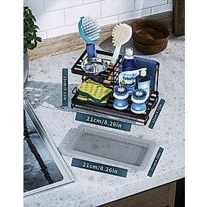 Consumest Sink Caddy Kitchen Sink Organizer, SUS304 Stainless Steel Sponge Holder for Kitchen Sink, Double-Layer Soap Sponge and Brush Holder with Removable Drain Tray, Bronze