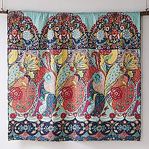 Levtex Home - Jules Quilt Set - Full/Queen Quilt (88x92in.) + Two Standard Pillow Shams (26x20in.) - Bohemian - Teal, Orange, Yellow, Green, Blue, Red, Navy - Reversible - Cotton Fabric