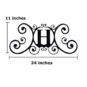 24 Inch House Plaque Letter - Wrought Iron Metal Scrolled Monogram Initial Letter Home Door Wall Hanging Art Decor Family Name Last Name Letter Sign (H, 24 x 11 inches,Thick 2mm) Christmas Gift