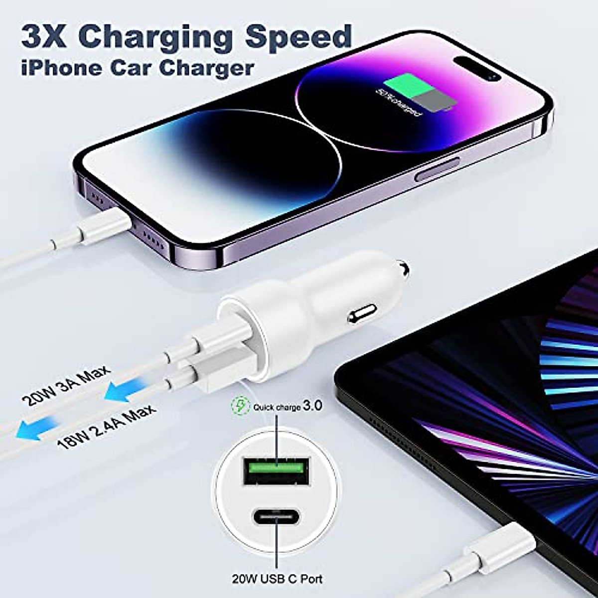 iPhone 14 13 Fast Charger Kit, PD 20W USB C Wall Charger Block + 20W Car Charger Adapter with 2Pack [Apple MFi Certified] 6ft Lightning Cable Fast Charging for iPhone 14 13 12 11 Pro Max Mini/iPad