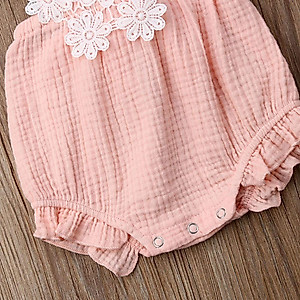 KMBANGI Cute Infant Newborn Baby Girl Lace Ruffle Romper Jumpsuit Bodysuit Summer Outfit Clothes (12-18 Months, Pink)