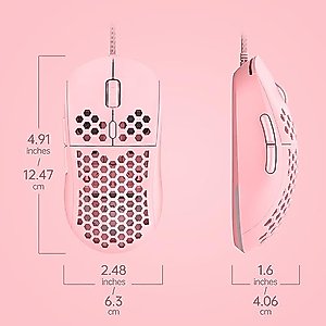 TMKB Falcon M1SE Ultralight Honeycomb Gaming Mouse, High-Precision 12800DPI Optical Sensor, 6 Programmable Buttons, Customizable RGB, Drag-Free Paracord, Ergonomic Wired Gaming Mouse - Matte Pink