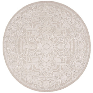 SAFAVIEH Reflection Collection Area Rug - 6'7" Round, Creme & Ivory, Boho Tribal Distressed Design, Non-Shedding & Easy Care, Ideal for High Traffic Areas in Living Room, Bedroom (RFT665D)