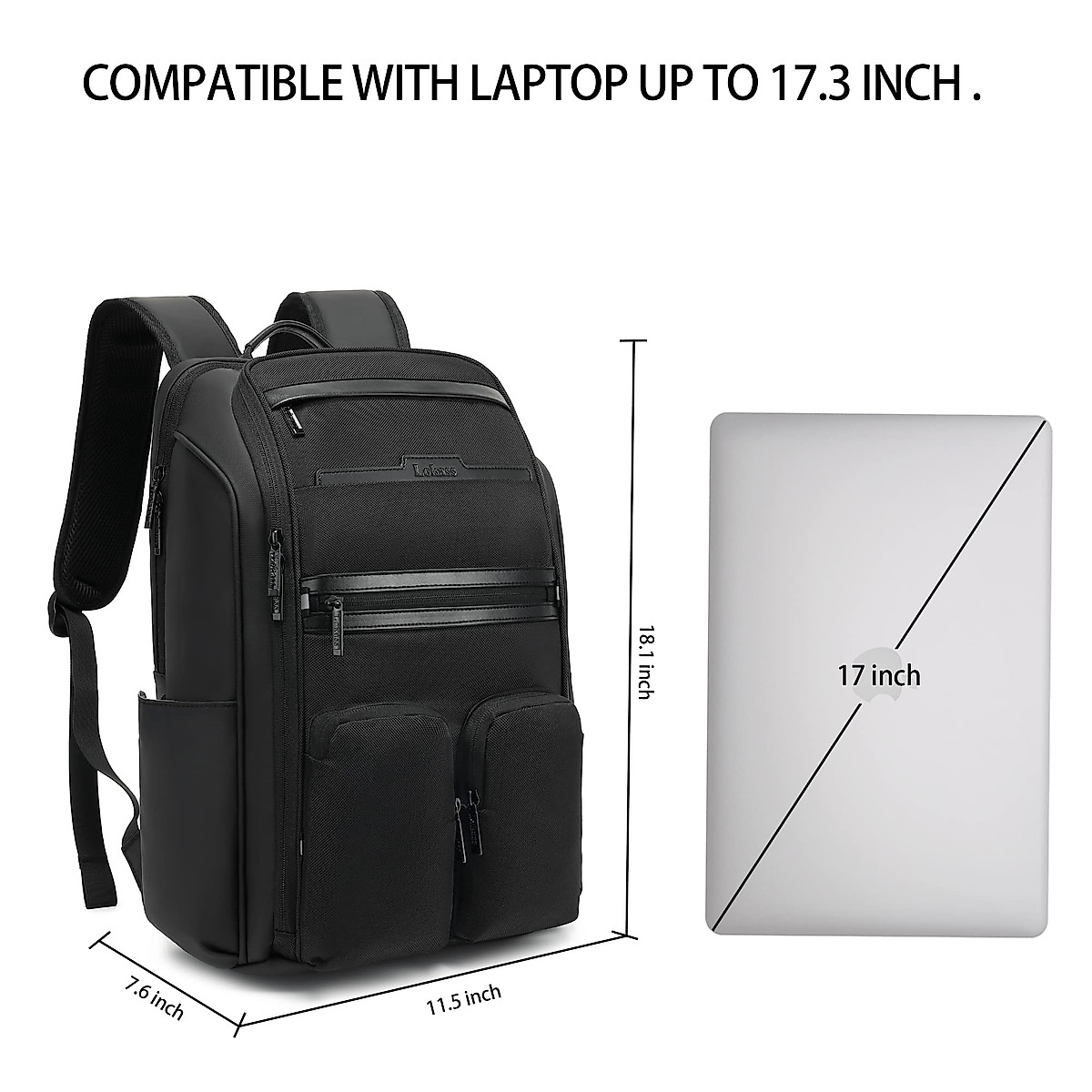 Laptop Backpack for Men & Women, Black Work Computer Backpack Fit up to 17.3 Inch Laptop with USB Charging Port Waterproof Backpacks Business Travel Back Pack College School Bookbag for Students