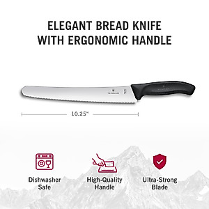 Victorinox Swiss Classic 10.25-Inch Curved Bread Knife with Serrated Edge and Black Handle