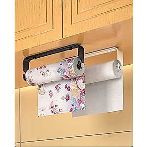 Shinhadi Paper Towel Holder Under Cabinet for Kitchen,Wall Mount Paper Towel Holder Paper Roll Holder,Self Adhesive or Screw Mounting Paper Towel Holder Wall Mount for Kitchen, Pantry (Black)