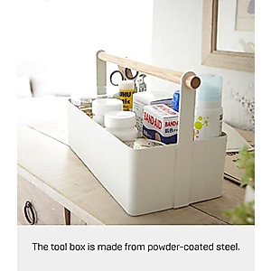 Yamazaki Caddy Home Storage Handle Organizer | Steel + Wood | Large | Baskets and Bins, One Size, White