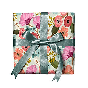 REVEL & Co Romantic Pastel Floral Folded Wrapping Paper, 2 feet x 10 feet Folded gift wrap with dainty flowers
