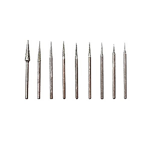 Pirhosigma 9 pcs Diamond Burr Engraving Pointed Needle Bits Grinding Mounted Point Carving Polishing for Rotary Tool Replacement (0.5~4 mm)