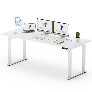FLEXISPOT Dual Motors Standing Desk 71 x 32 Inch Adjustable Height Desk with Splice Board Home Office Computer Workstation Electric Sit Stand up Desk, White Top + White Frame