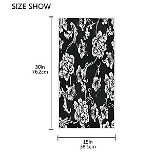 MCHIVER Hand Towels for Bathroom Cotton - White Floral Black Background Bath Towels Washcloths Soft Highly Absorbent Towels for Pool 15 x 30 inches