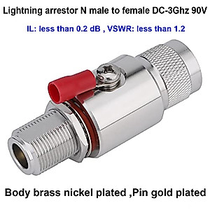 Riotaxy Lightning Arrestor N Male to Female Bulkhead 50 Ohm 0-3GHz with 90V Gas Tube Coaxial WiFi Lightning Arrester (Lightning arrestor N Male to Female)