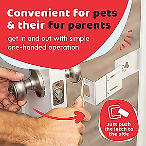 TheDoorLatch Cat Door Strap and Latch, Sturdy Door Holder for Keeping Dogs and Kids Out of Rooms, Litter Boxes, and Food, White Powder Coated Cat Door Latch, 3.5 to 4.5 Inches Opening