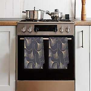 Ginkgo Biloba Kitchen Towels and Dishcloths Set of 4-17.7" x 28.3" Absorbent Dish Towels with Hanging Loop Hand Towel for Farmhouse Bar Towels & Tea Towels