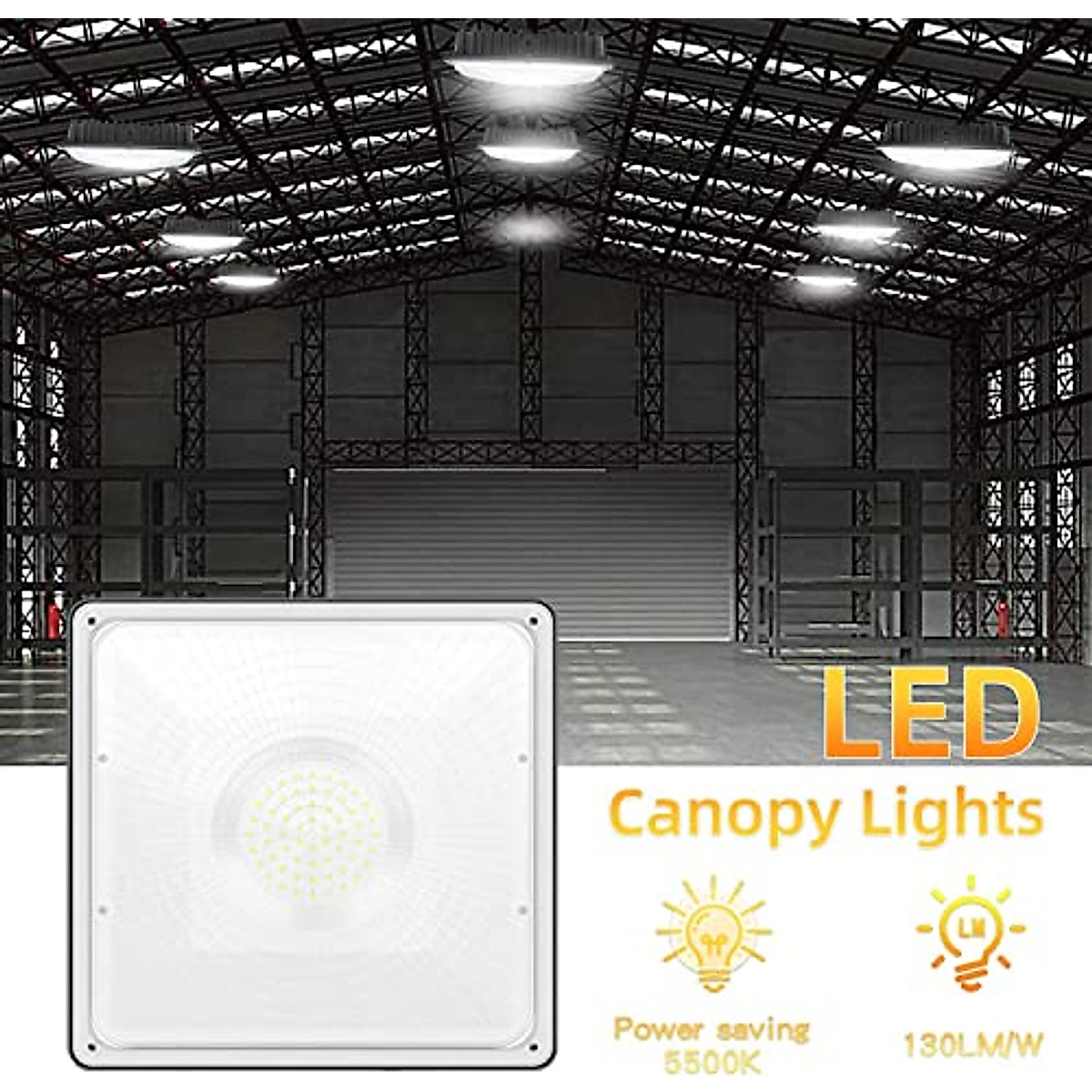 FUHAI LED Canopy Light Fixture,70W,300W HID/HPS Replacement, 9.5 x 9.5 , LED Shop Light, 5700K, AC100-277V, IP65 Waterproof YZD-2022 LED canopy light 2022
