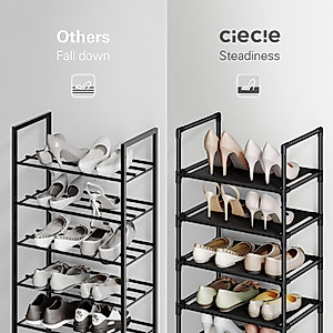 ciecie Shoe Rack, Shoe Organizer, 10 Tiers Non-Woven Fabric Shoe Shelves, Sturdy Shoe Rack for Closet, Garage & Corridor, Tall Shoe Rack for Entryway,11" D x 17.7" W x 68" H-Black